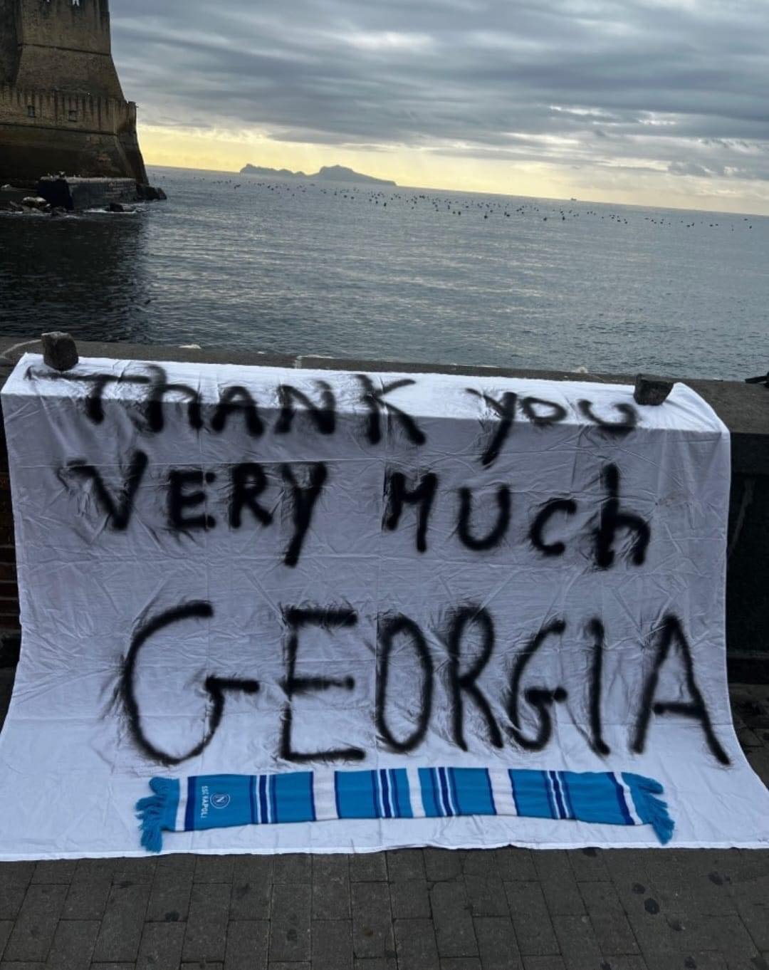 Napoli, striscione dedicato ai tifosi georgiani: "Thank you Georgia!"