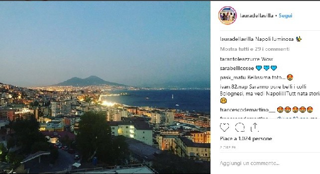 Lady Verdi si gode il panorama partenopeo: "Napoli luminosa" [FOTO]