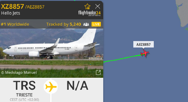L'aereo del Napoli in arrivo a Grazzanise, su Flightradar è il più ...